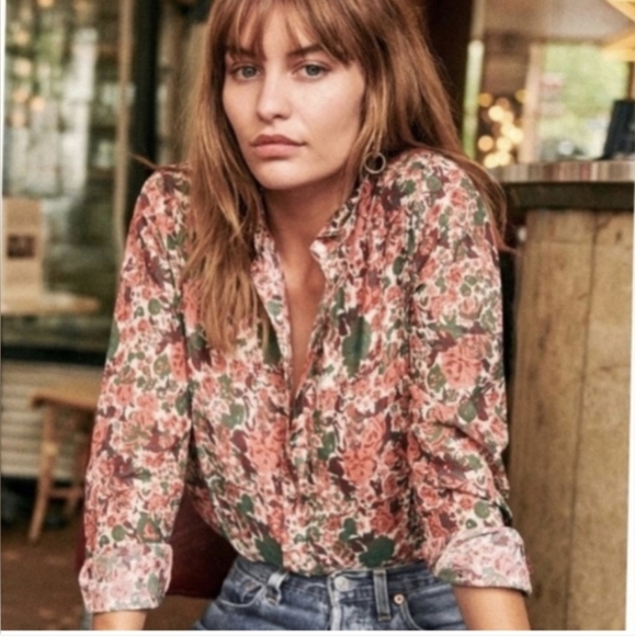 Sezane | Tops | Sezane Floral Print Pierro Shirt | Poshmark